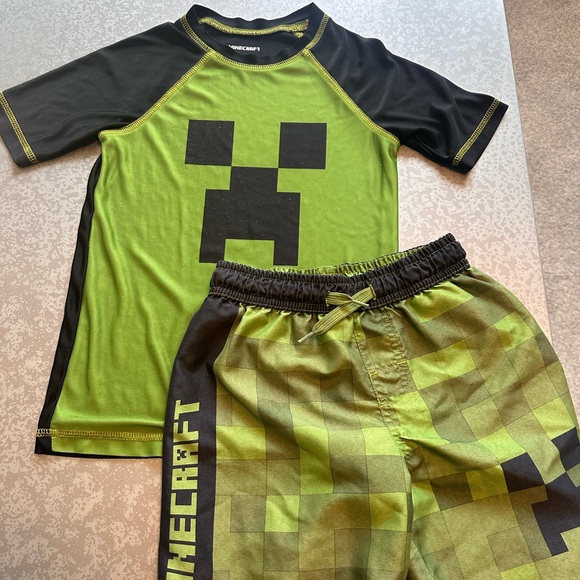 Swim | Minecraft Boys Swimsuit Set Rashguard And Swim Trunks Green ...